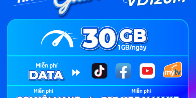 Đăng ký gói VD120M Vinaphone miễn phí 30GB, gọi thoại, Tiktok/Facebok